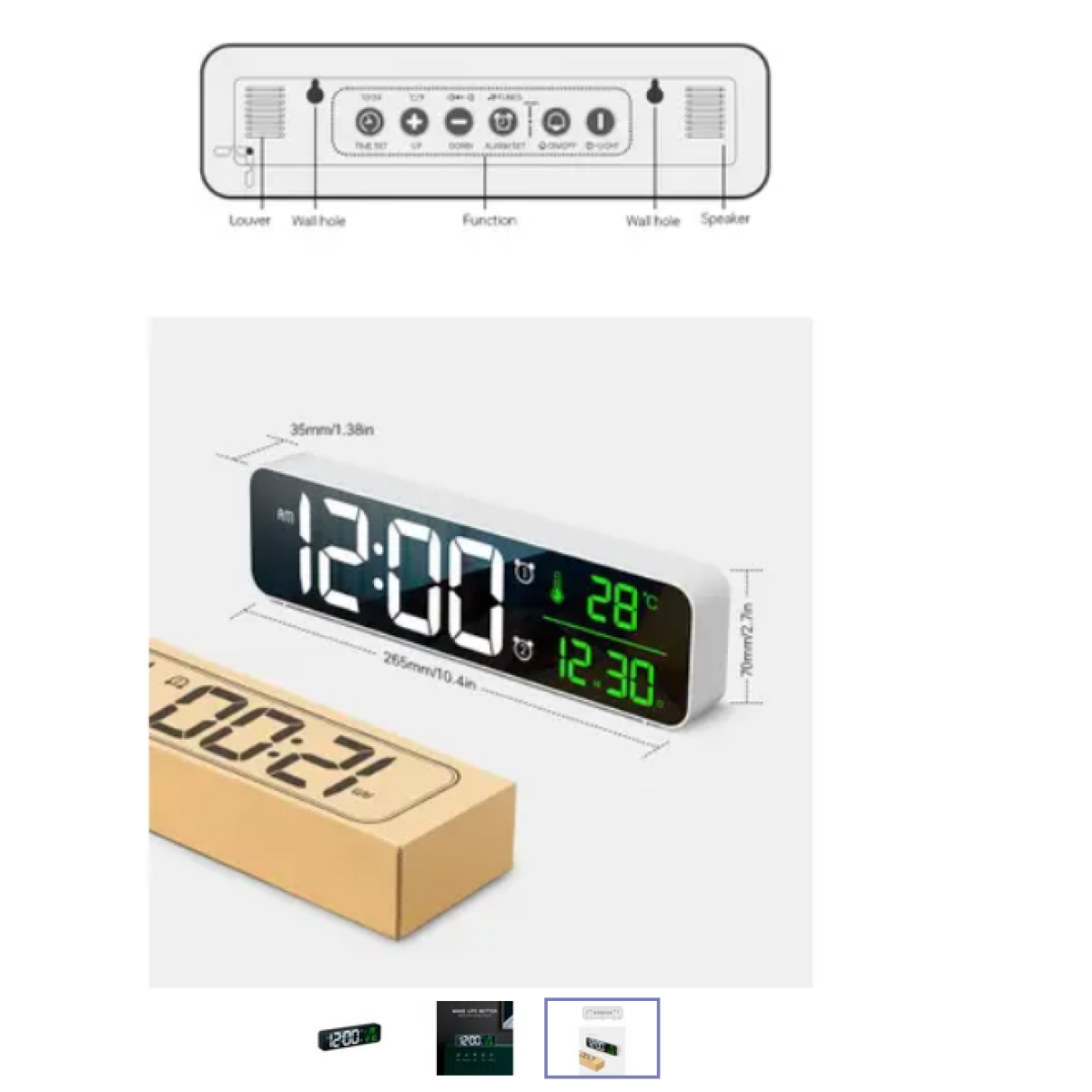 LED suur peegel kell koos äratuskellaga Music Alarm Clock